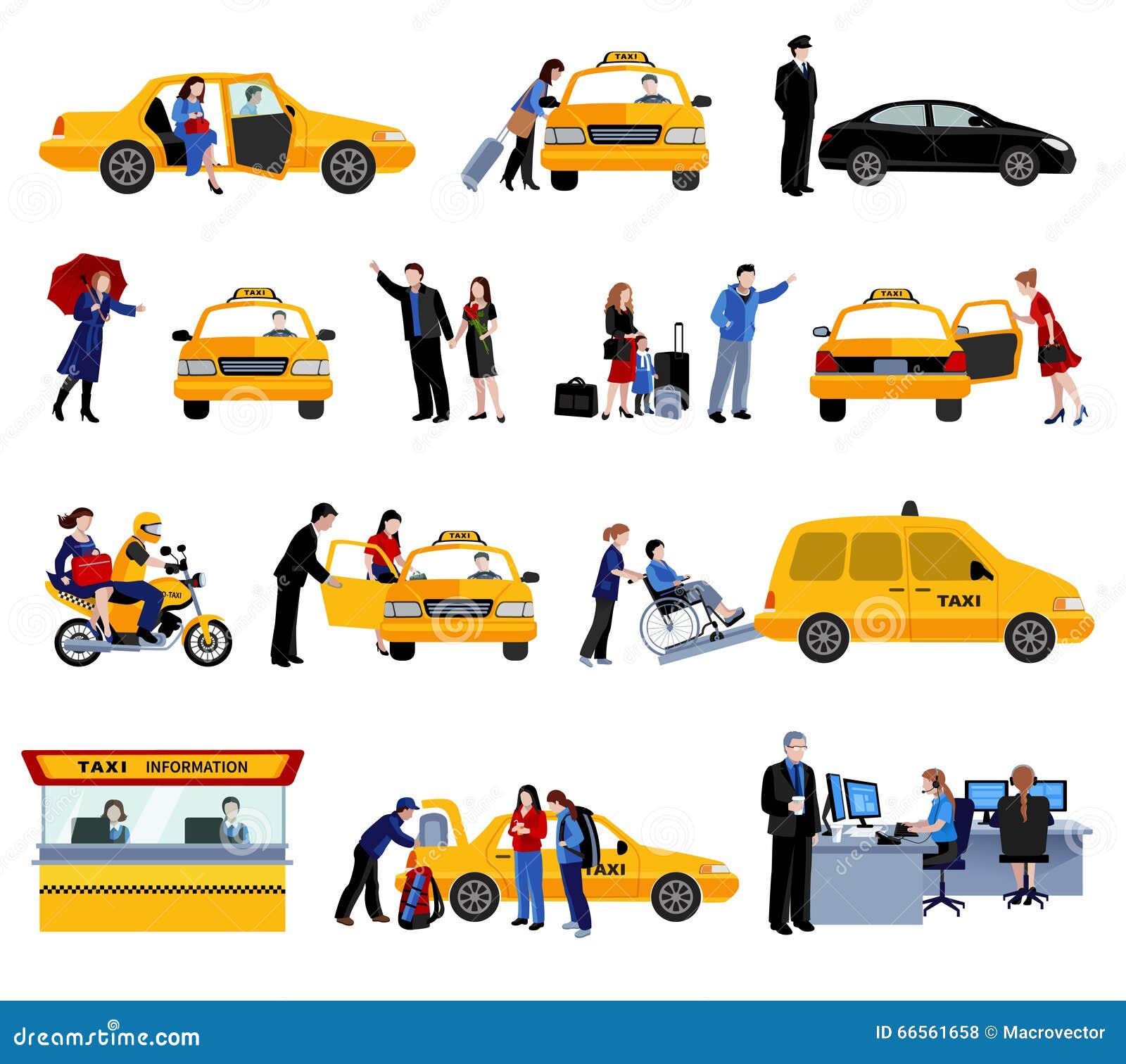 Taxi Service Vector Icons. Taxi Map Pointer, Taxi Signs. Taxi Service ...