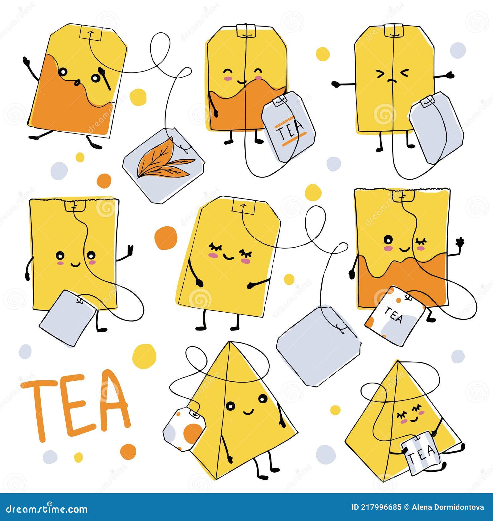 A Set of Tea Bags with Cute Doodle Style Faces Stock Vector ...
