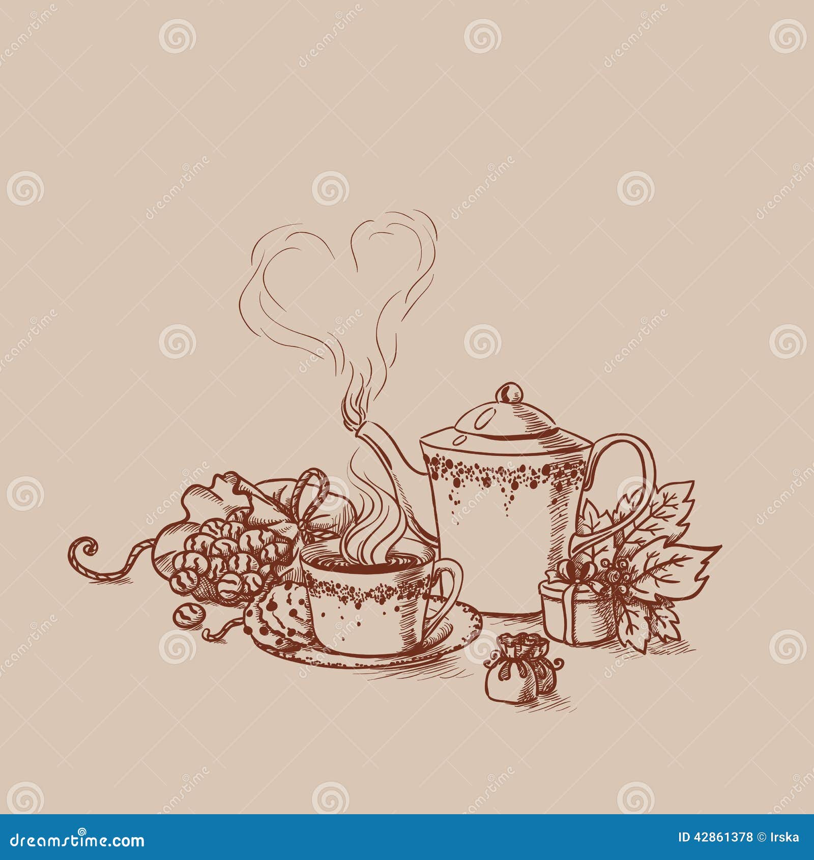 Set of Tea Cup in Vintage Style Stylized Stock Vector - Illustration of ...