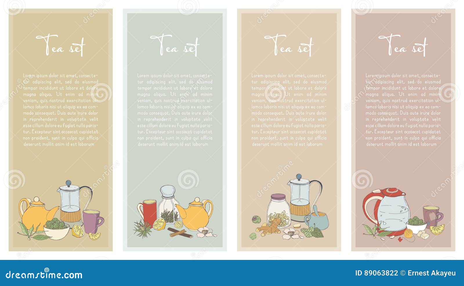 Set with Tea Flyer. Collection of Vertical Banner for Shop Design. Hand ...
