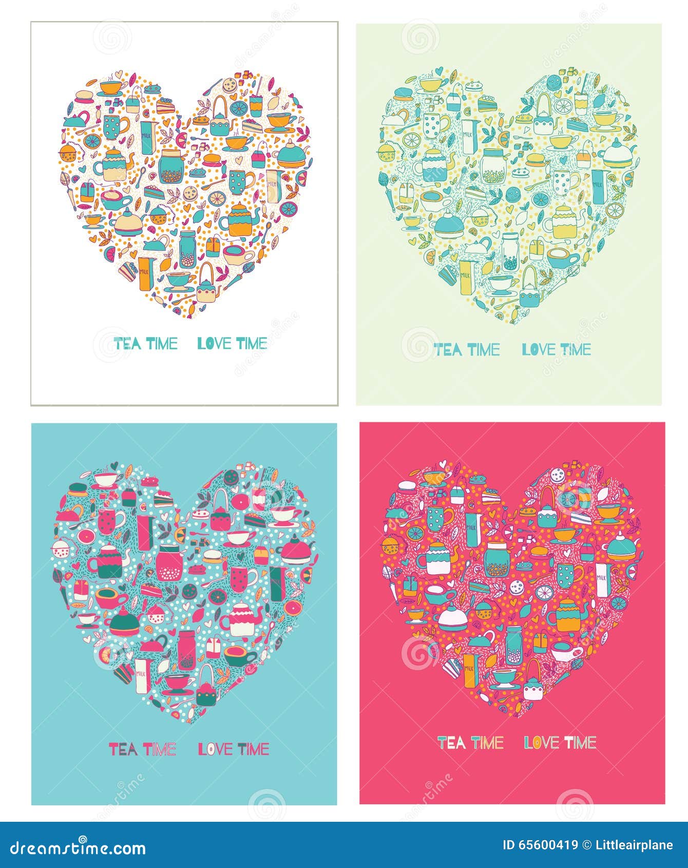 Set tea heart stock vector. Illustration of pattern, collection - 65600419