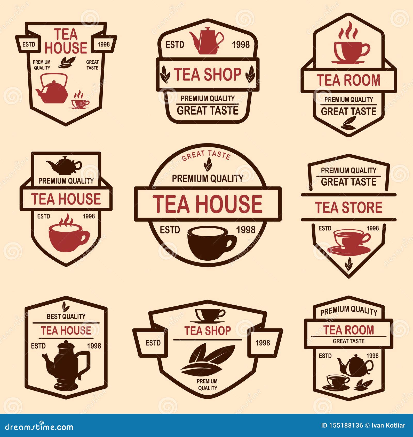 Set of Tea House Labels. Design Element for Logo, Emblem, Sign, Poster ...