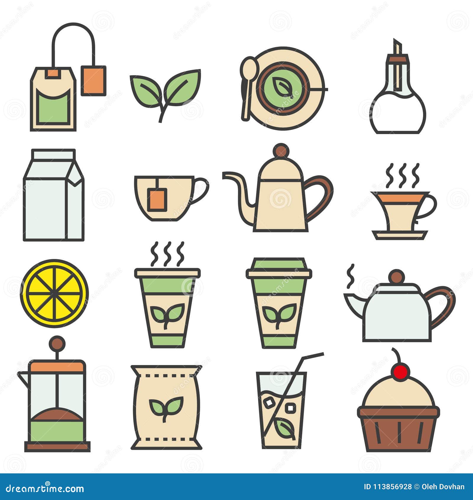 Colored Tea Linear Icons Collection. Tea Flat Icons Set Stock ... Colored Tea Linear Icons Collection. Tea Flat Icons Set Stock ...