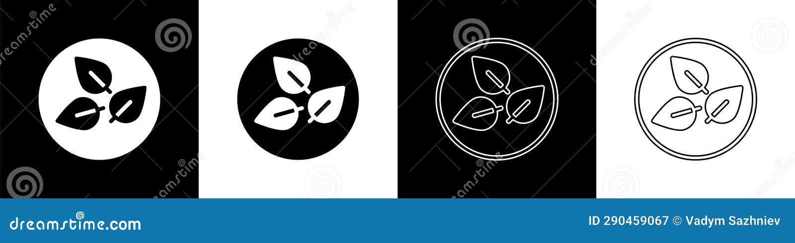Set Tea Leaf Icon Isolated on Black and White Background. Tea Leaves ...