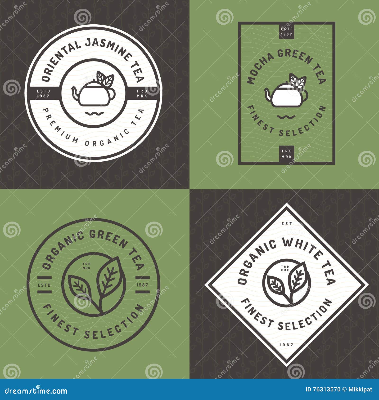 Set of Tea Logo, Badges, Banners, Emblem for Tea Shop in Linear Style ...