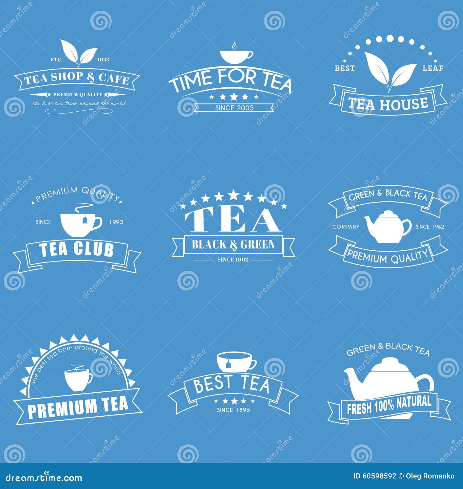 Set of Tea Logos with Ribbons Stock Vector - Illustration of emblem ...