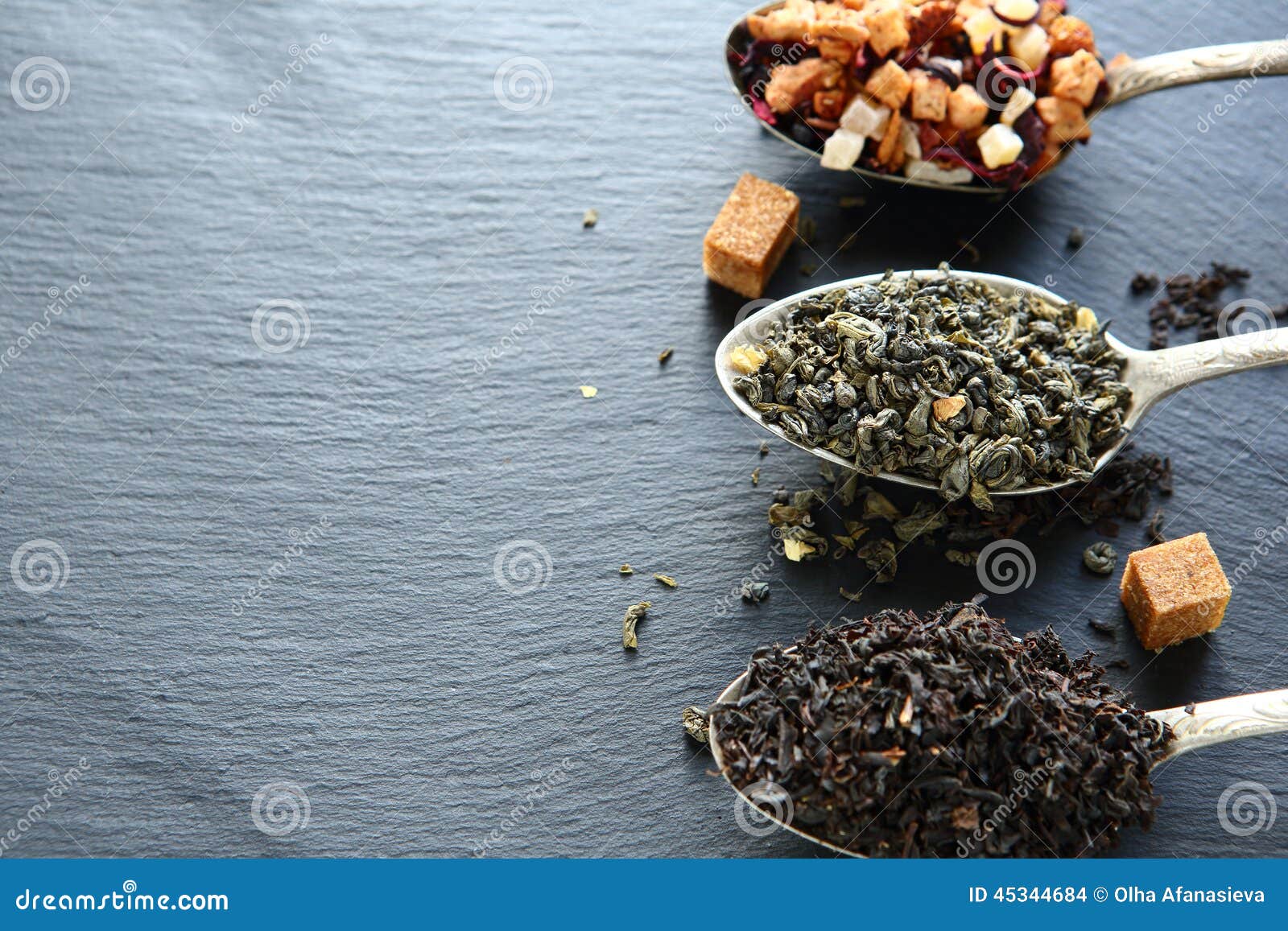 Set Tea in a Spoon with Pieces of Sugar Stock Photo - Image of asian ...