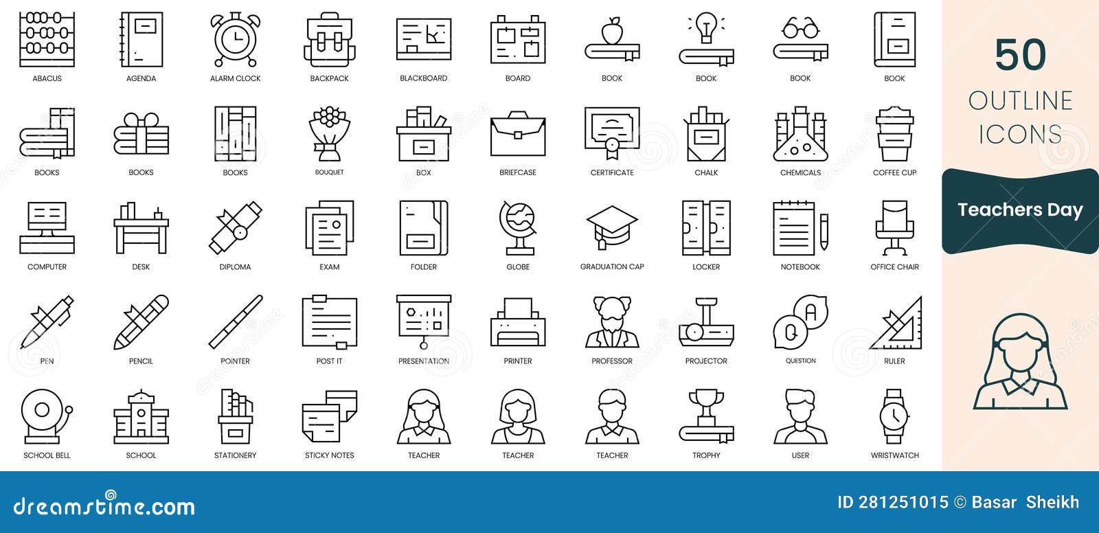 Set of Teachers Day Icons. Thin Linear Style Icons Pack Stock Vector ...