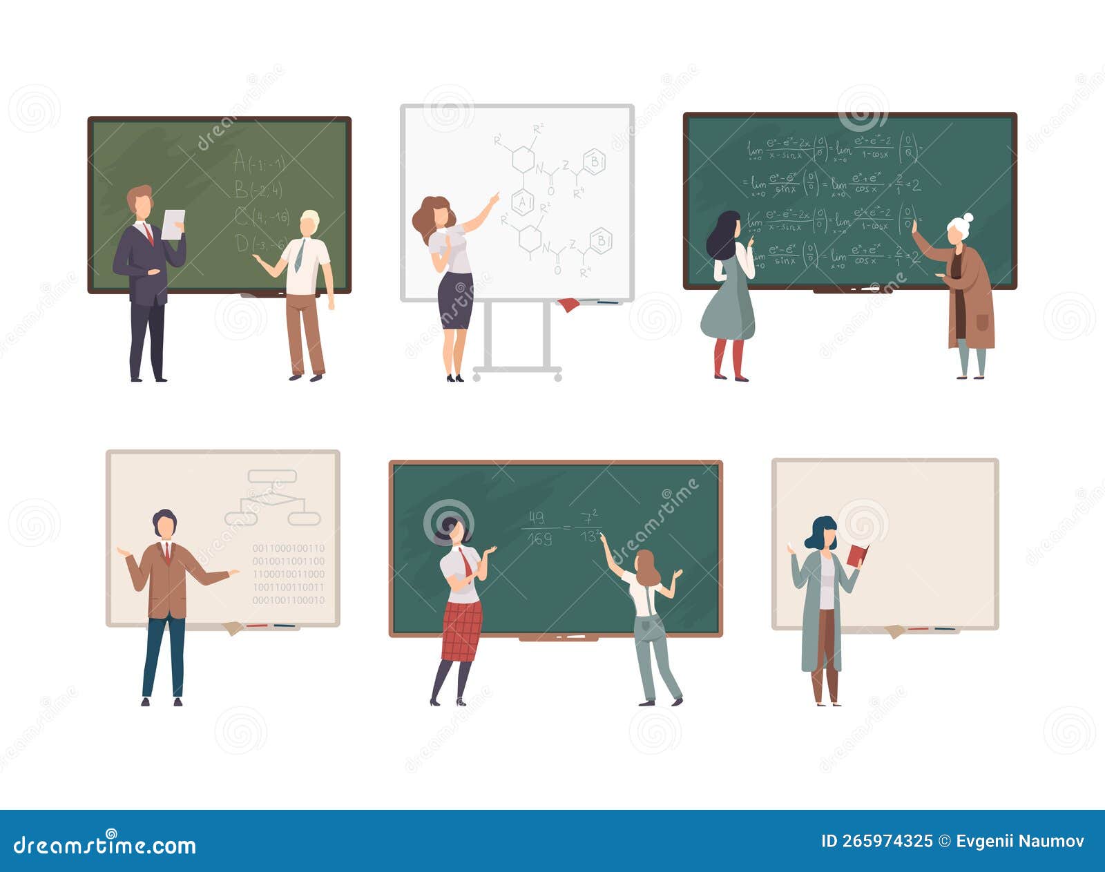 Set Of Teachers And Professors Standing In Front Of Blackboard Teaching ... Set Of Teachers And Professors Standing In Front Of Blackboard Teaching ...