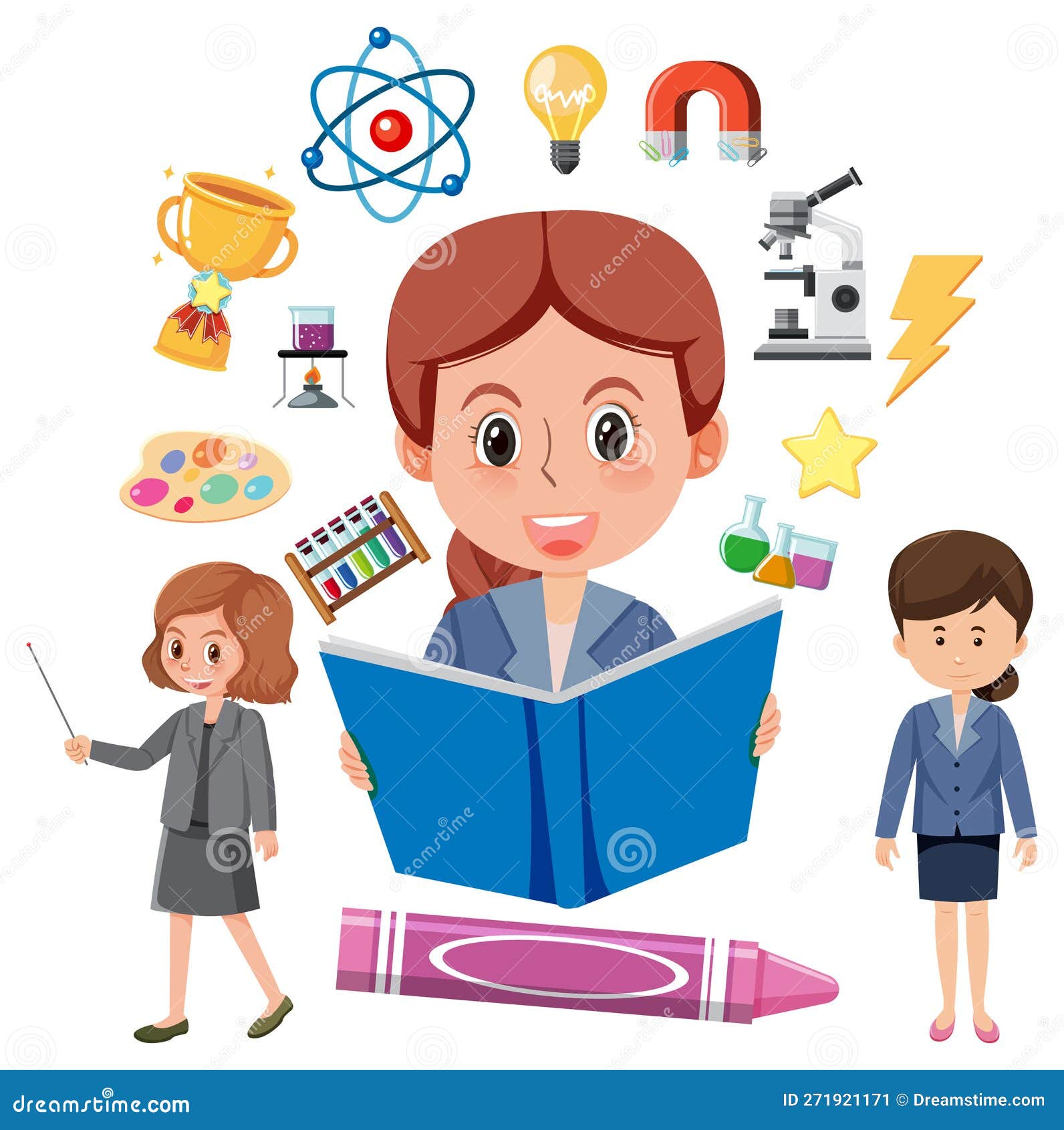 Set of Teaching Equipment Tools and Teacher Cartoon Character Stock ...