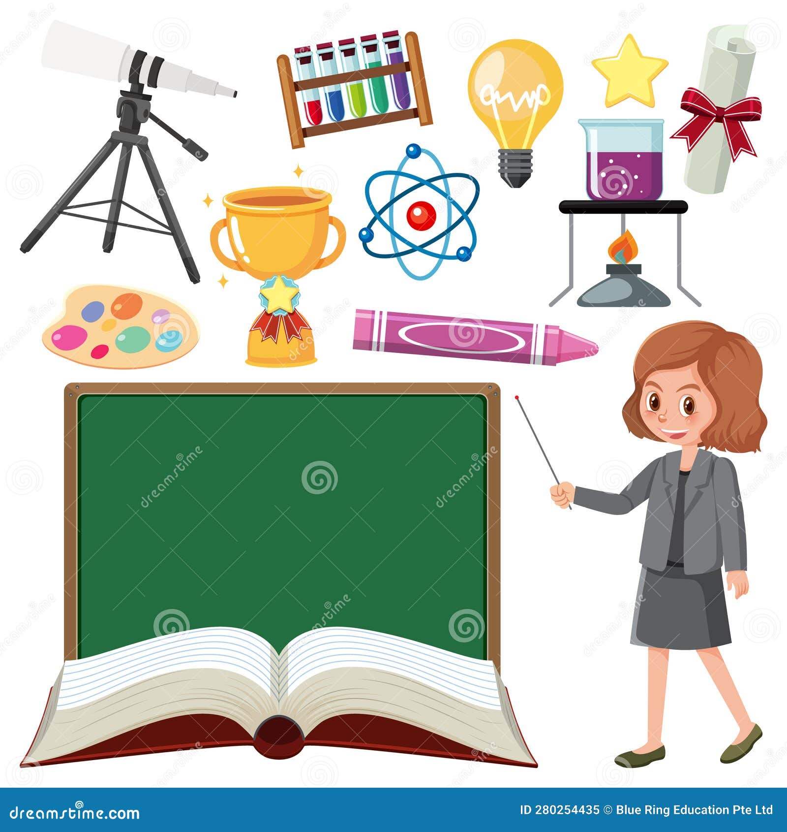 Set of Teaching Equipment Tools and Teacher Cartoon Character Stock ...