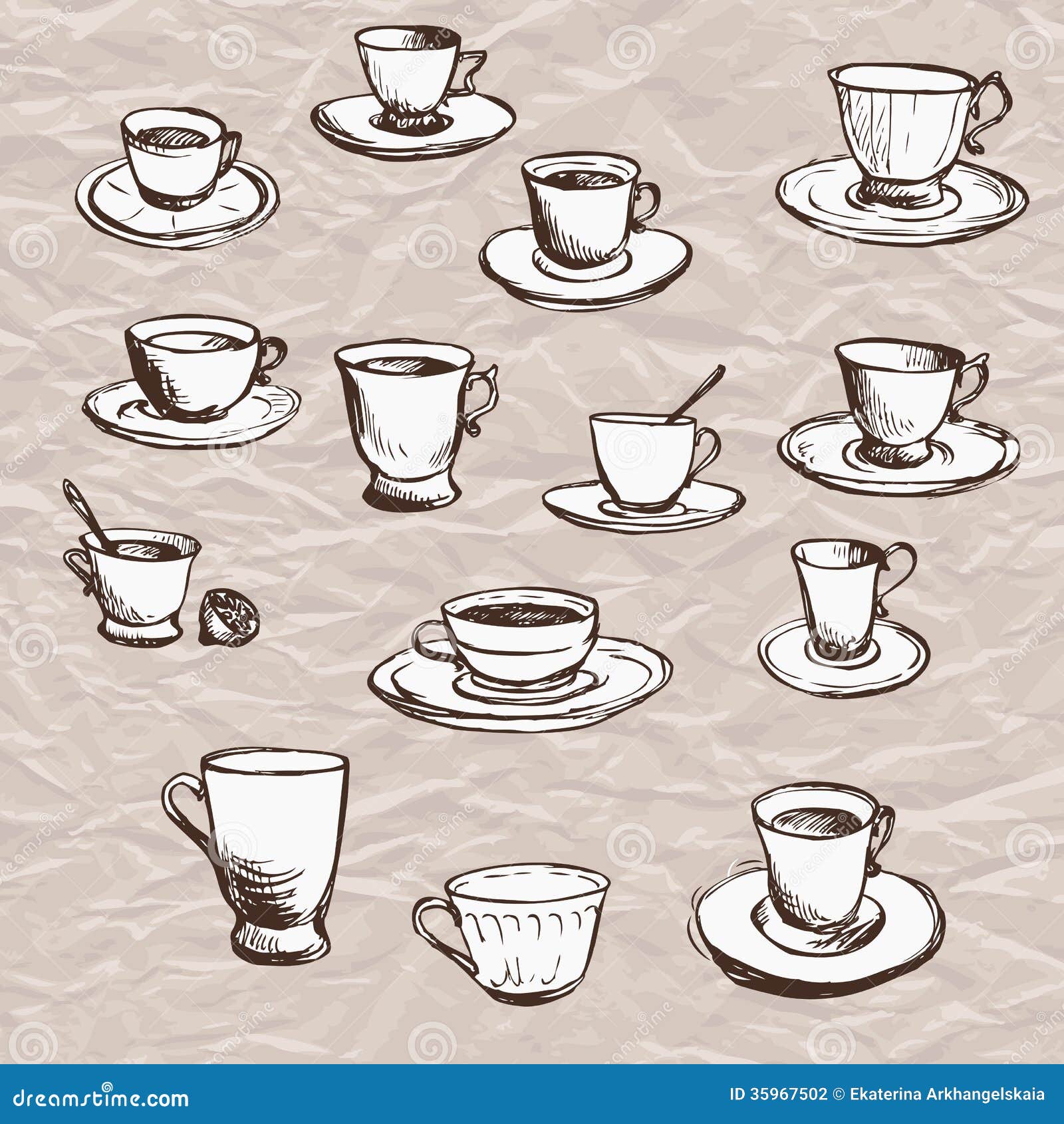 Set of teacups stock vector. Illustration of dinner, morning - 35967502