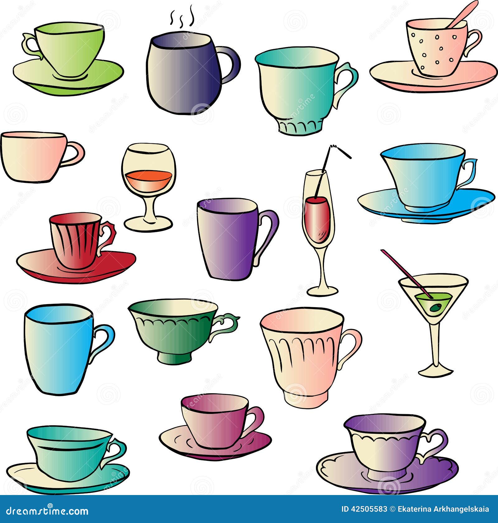 Set of teacups stock vector. Illustration of colored - 42505583