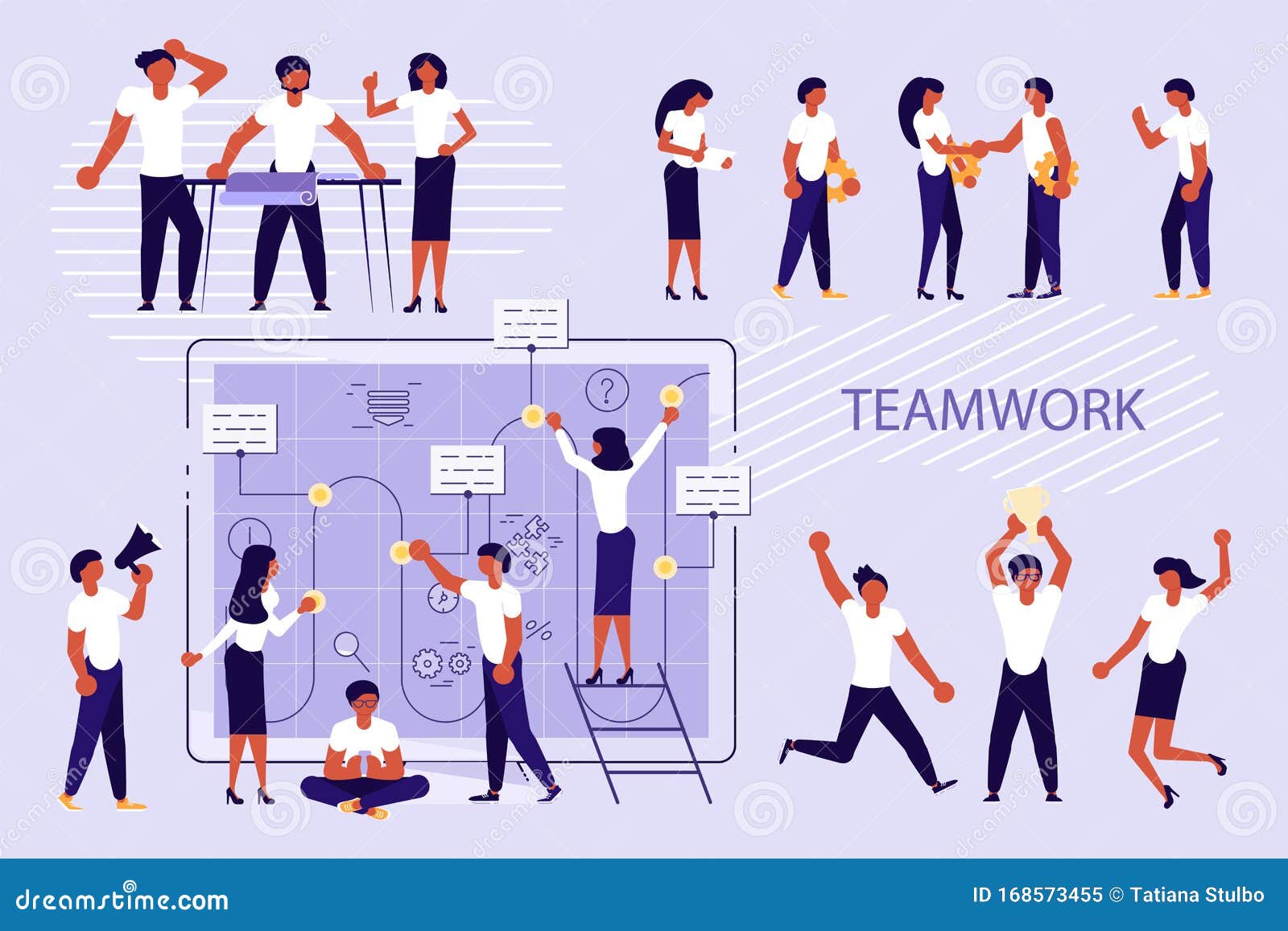 Set of teamwork concept stock vector. Illustration of graphic - 168573455