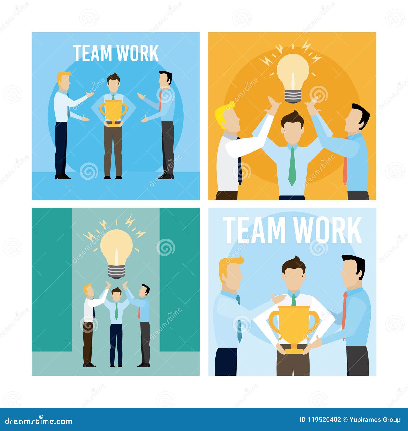 Set of Teamwork Square Frames Stock Vector - Illustration of executive ...