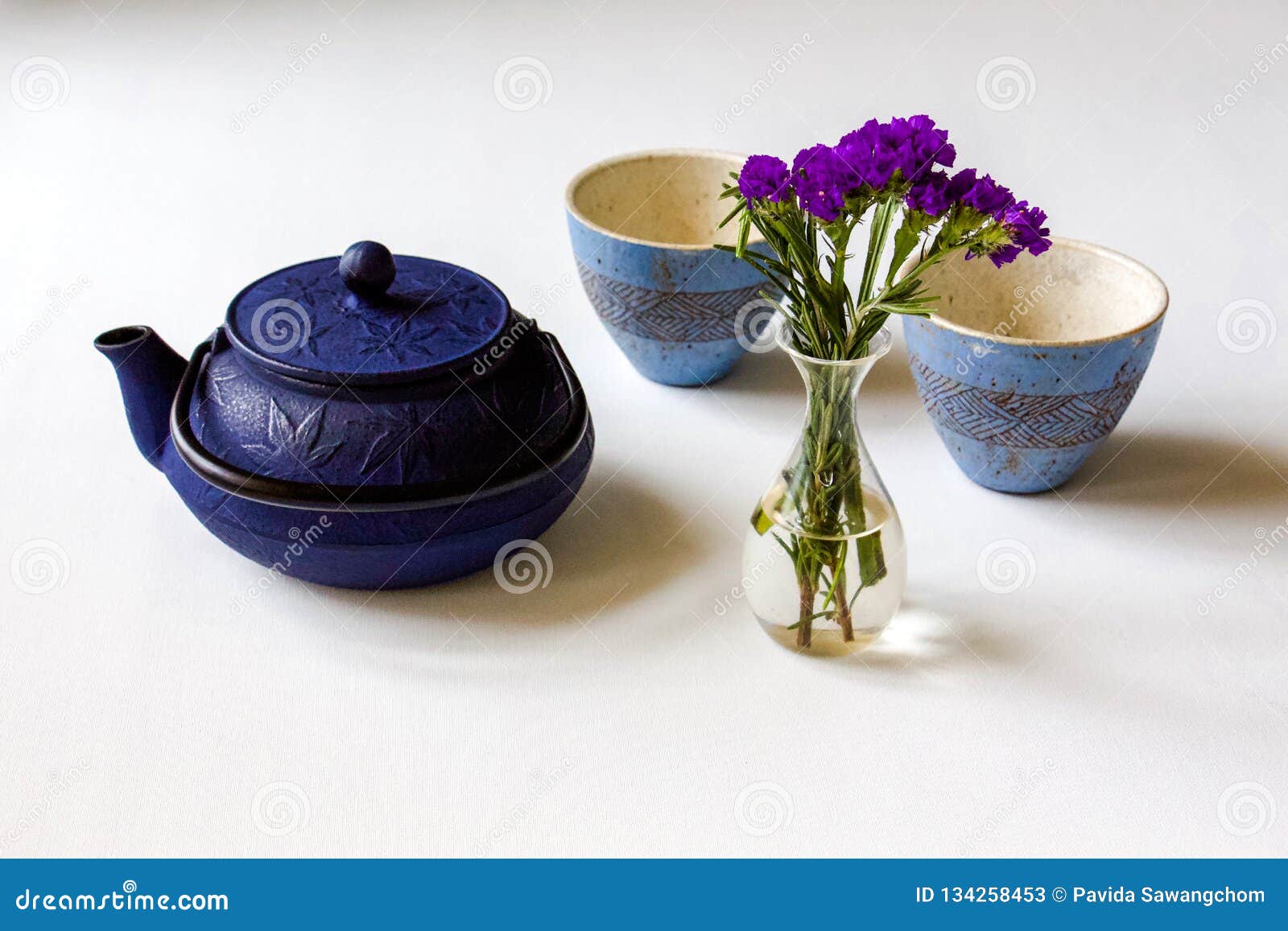 Teapot set in blue stock image. Image of traditional - 134258453