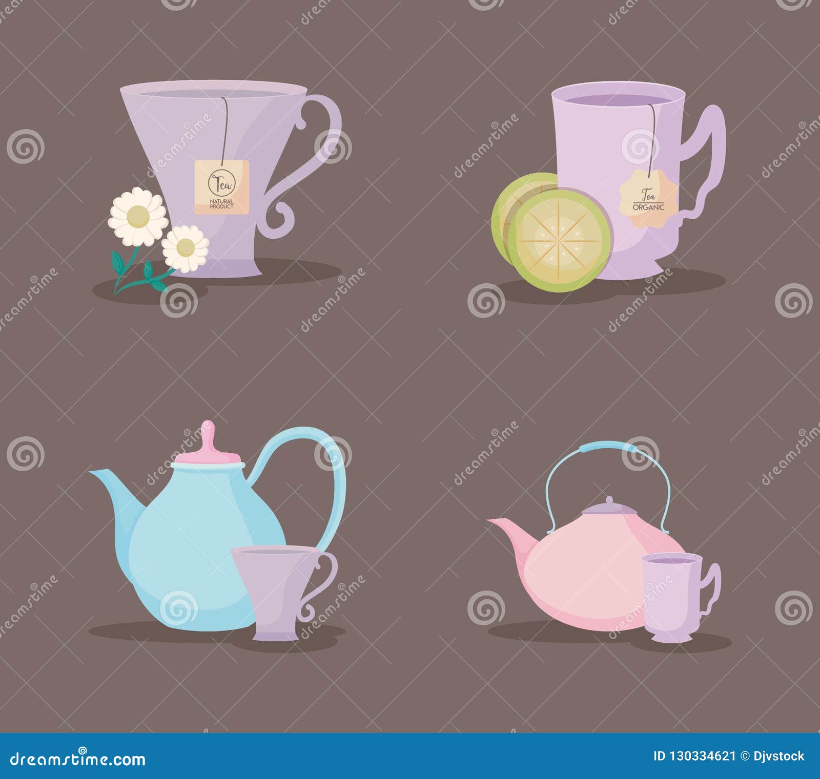 Set of Teapots and Cups Tea Icon Stock Vector - Illustration of natural ...