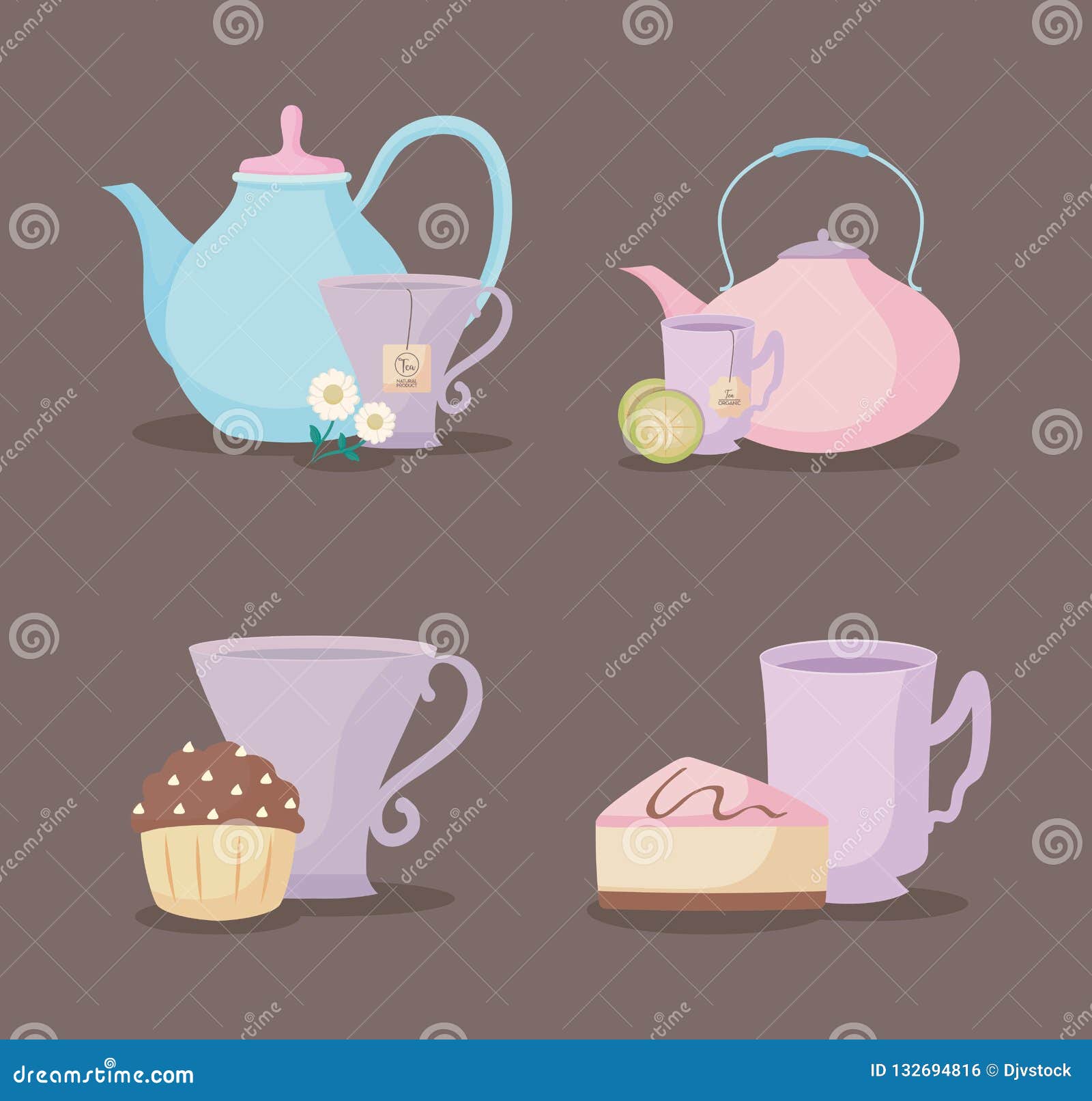Set of Teapots and Cups Tea Icon Stock Vector - Illustration of ...