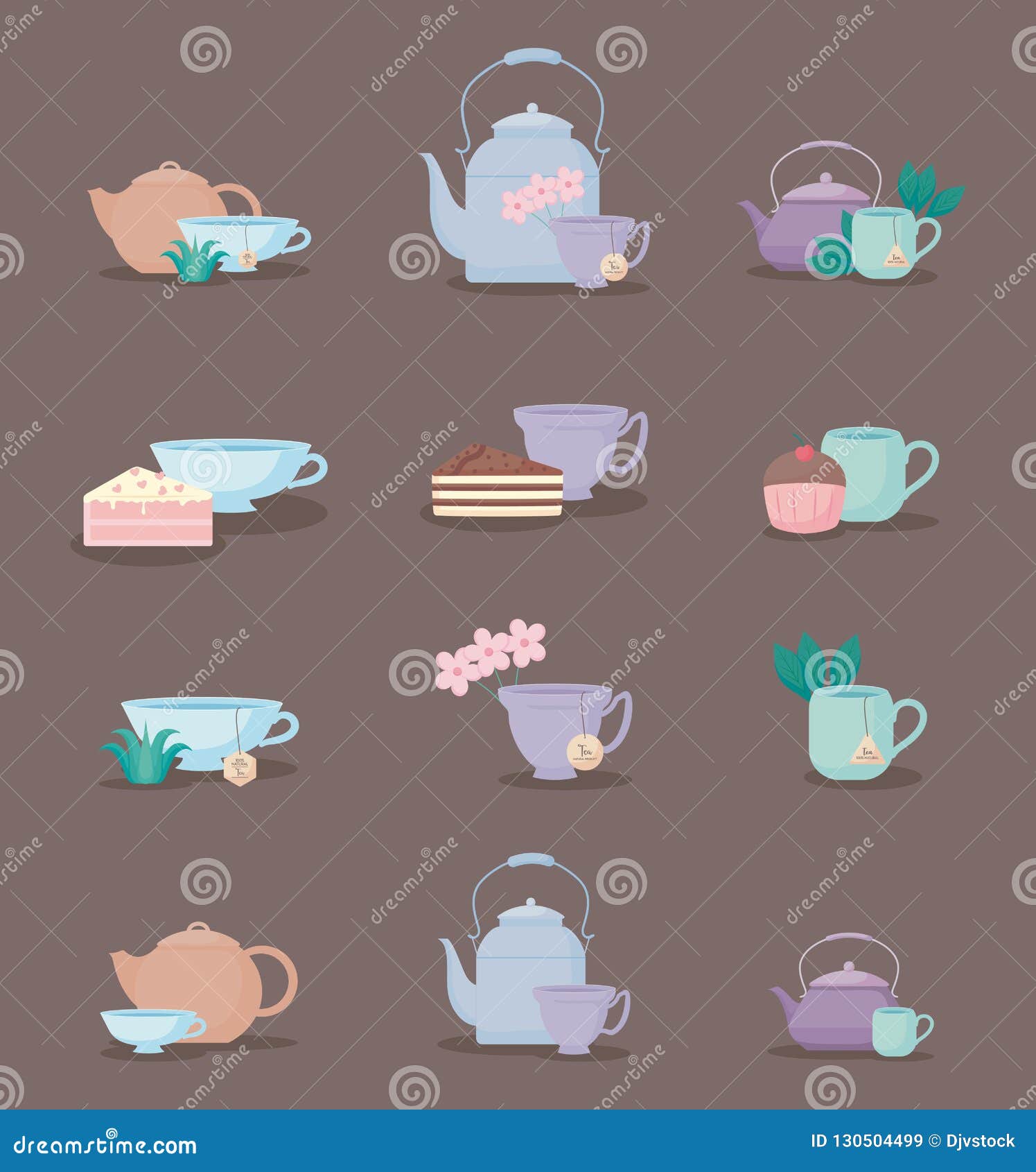 Set of Teapots and Cups Tea Icon Stock Vector - Illustration of flowers ...