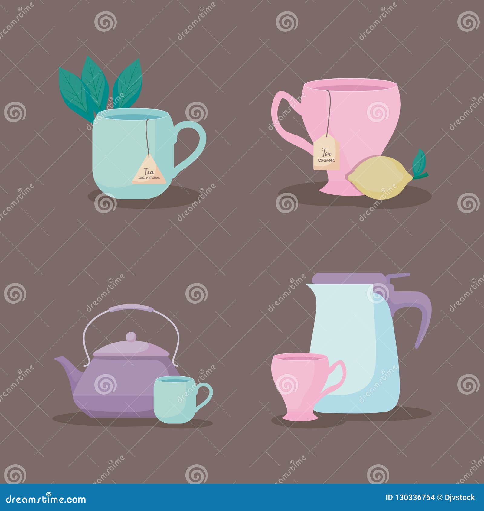 Set of Teapots and Cups Tea Icon Stock Vector - Illustration of mugs ...