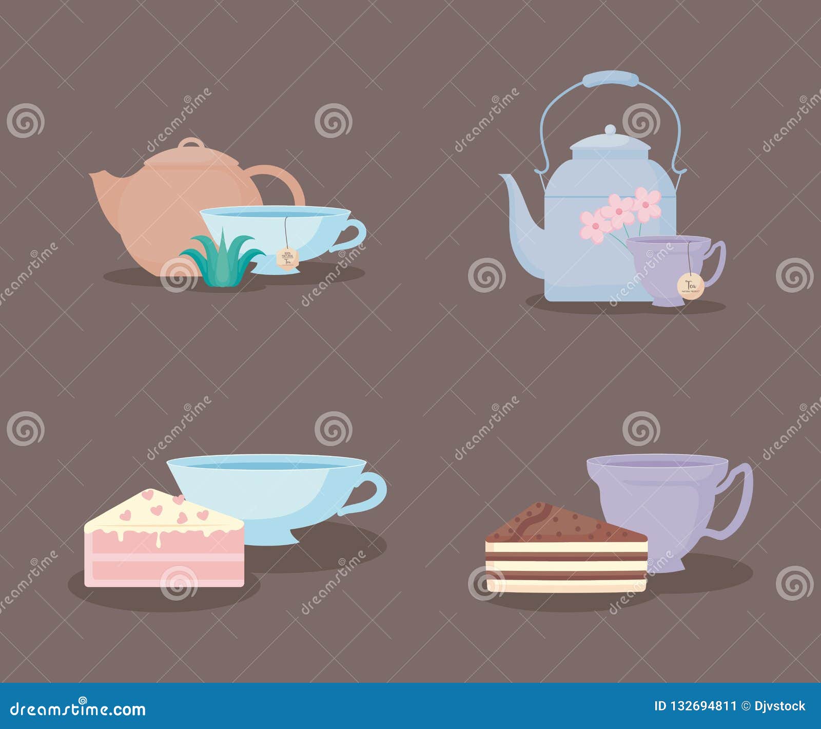 Set of Teapots and Cups Tea Icon Stock Vector - Illustration of element ...