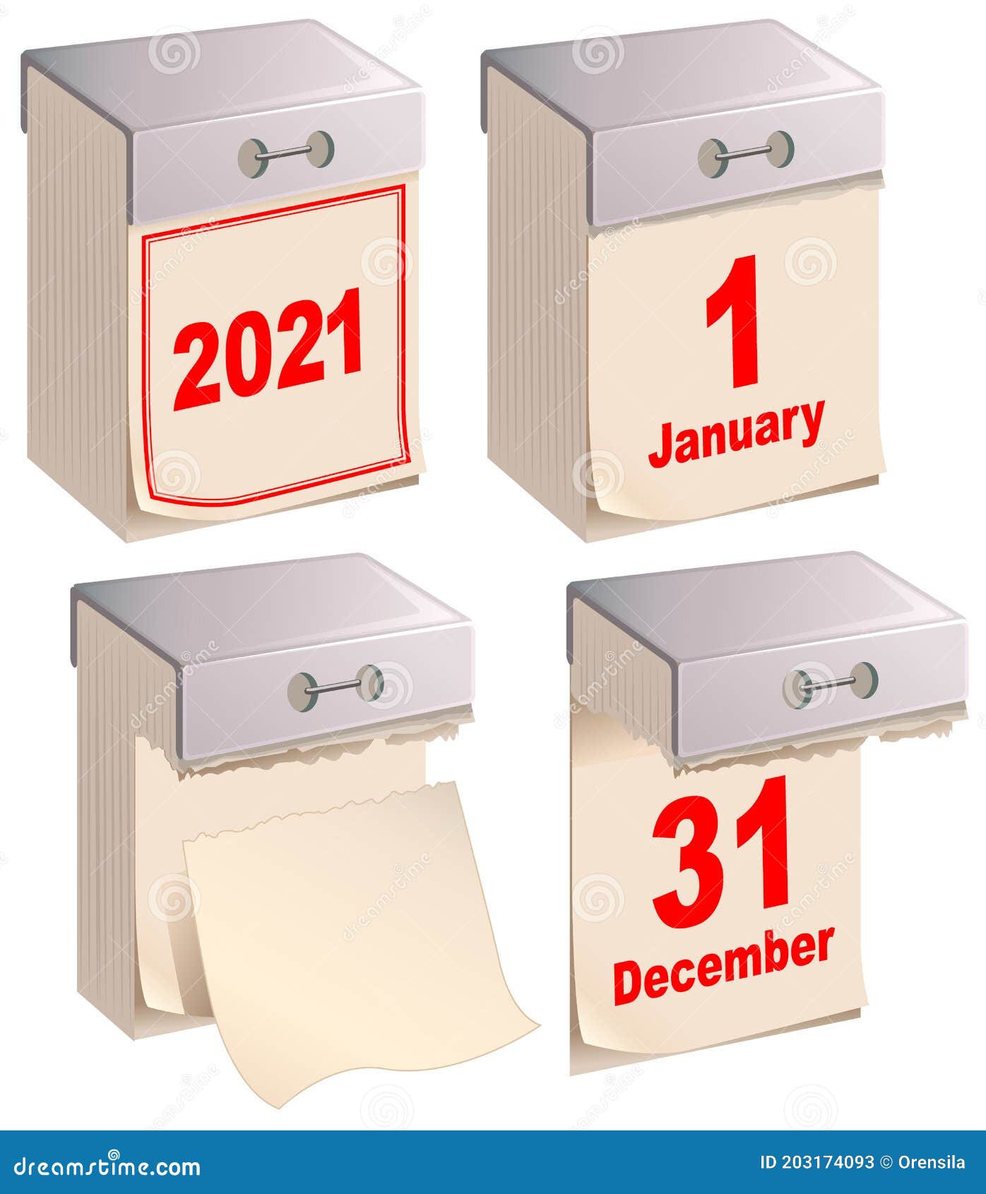 Set Tear Off Calendar 2021 Isolated on White. Blank Sheets Calendar ...