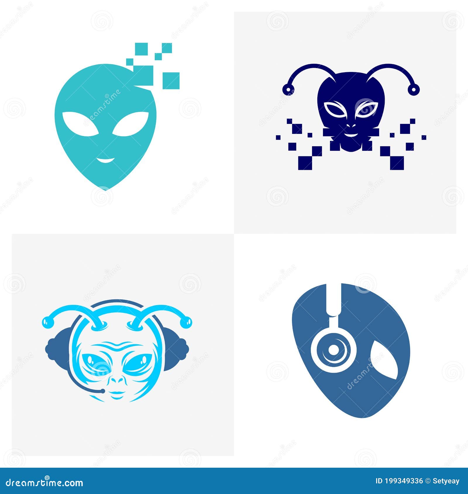 Set of Tech Alien Logo Design Vector Illustration, Alien Design ...