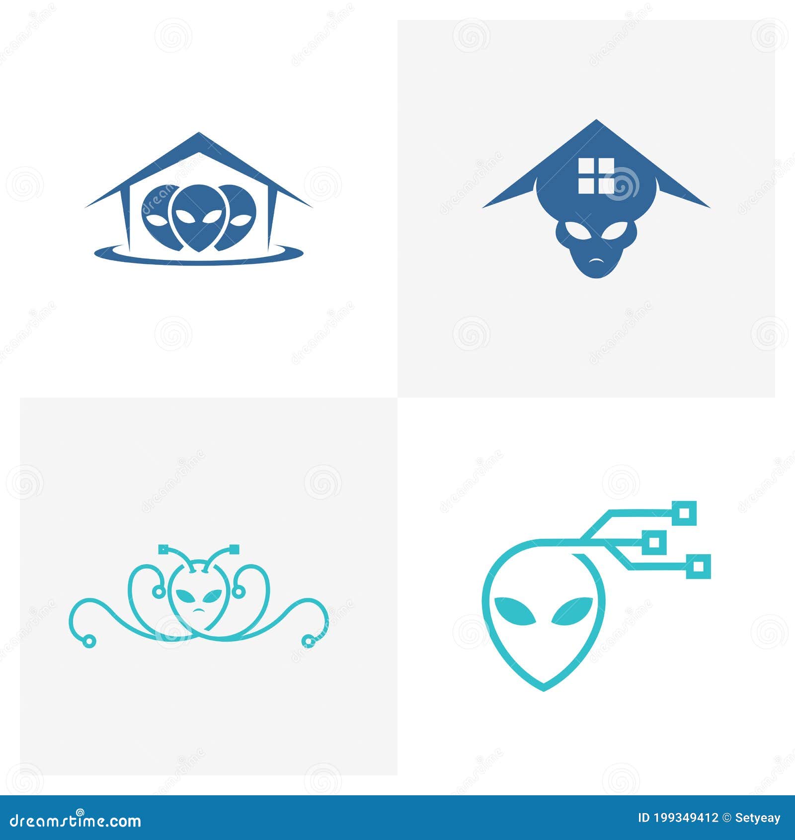 Set of Tech Alien Logo Design Vector Illustration, Alien Design ...