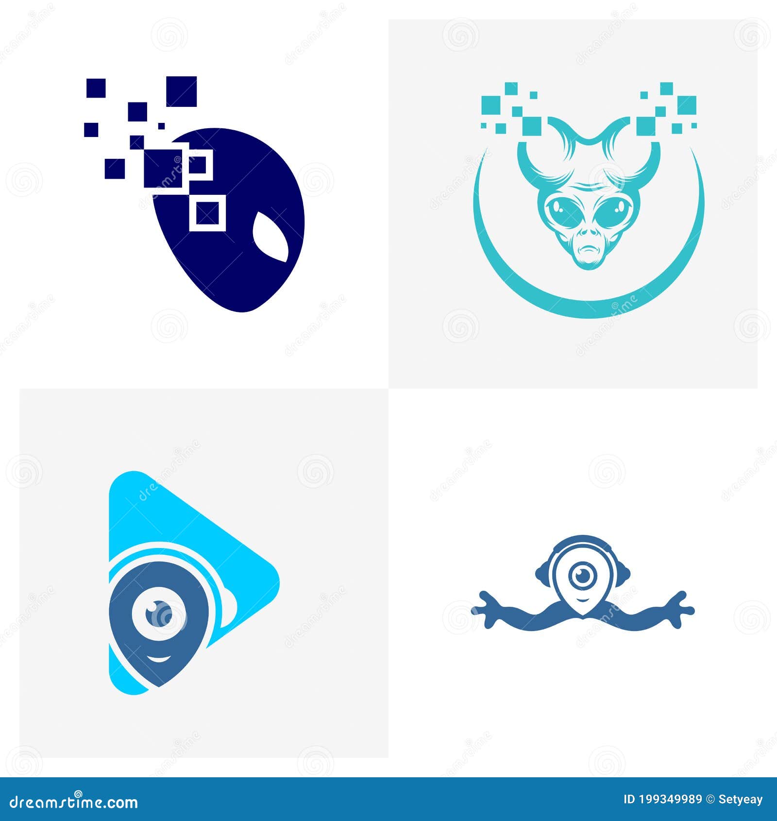 Set of Tech Alien Logo Design Vector Illustration, Alien Design ...