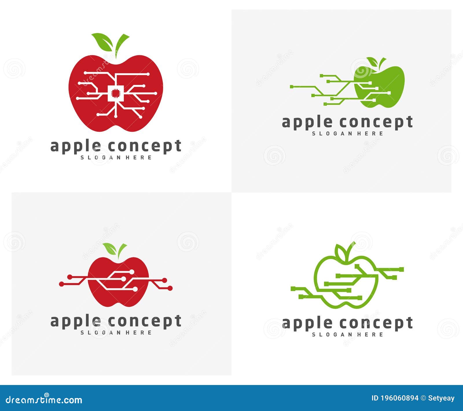 Set of Tech Apple Logo Design Vector Template, Fruits Apple Icon Symbol ...