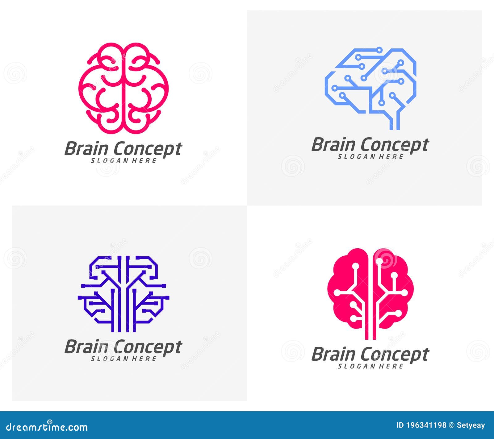 Set of Tech Brain Logo Design Vector Template. Think Idea Concept Stock ...