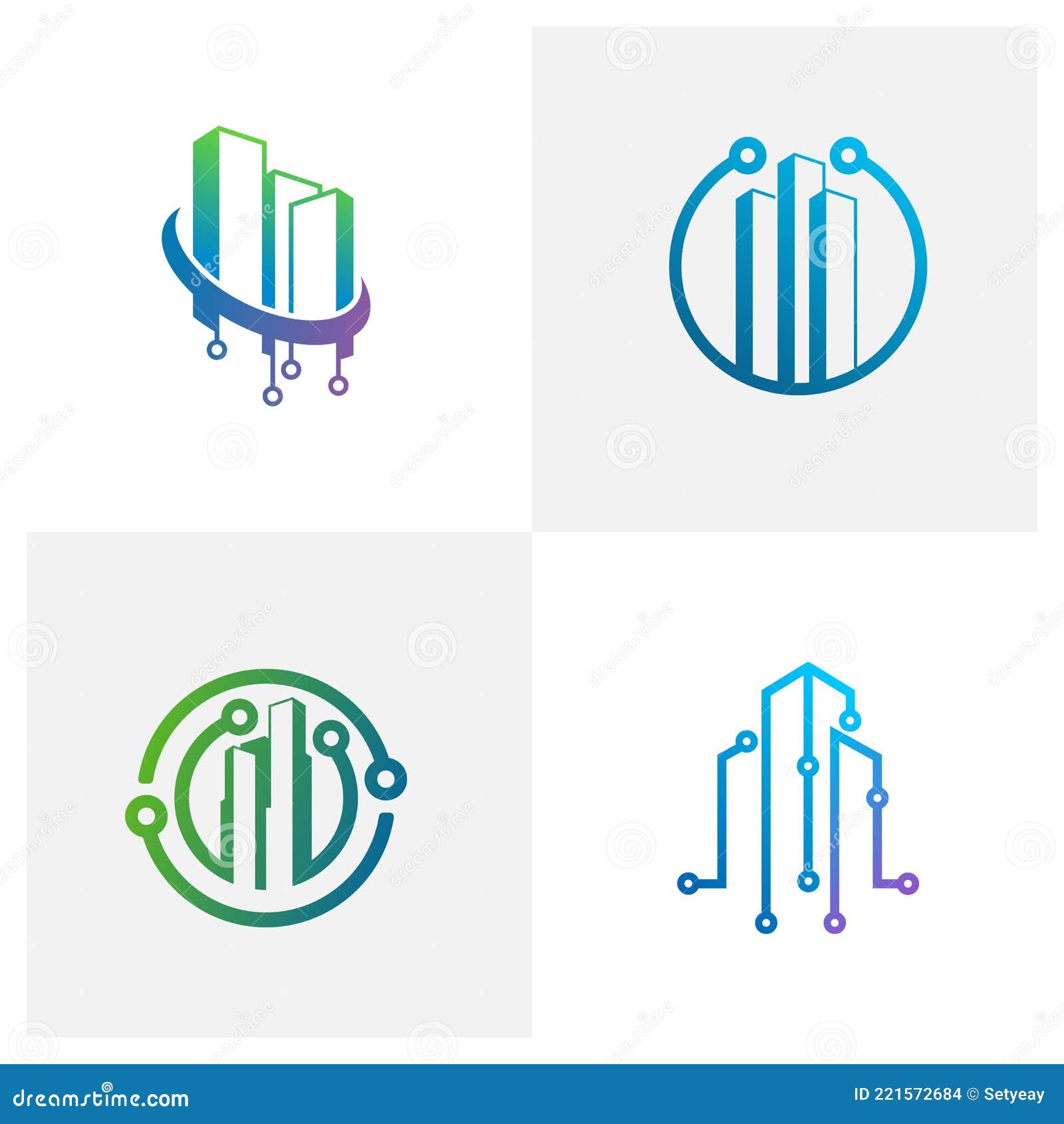Set of Tech City Logo Vector Template, Creative Building Logo Design ...