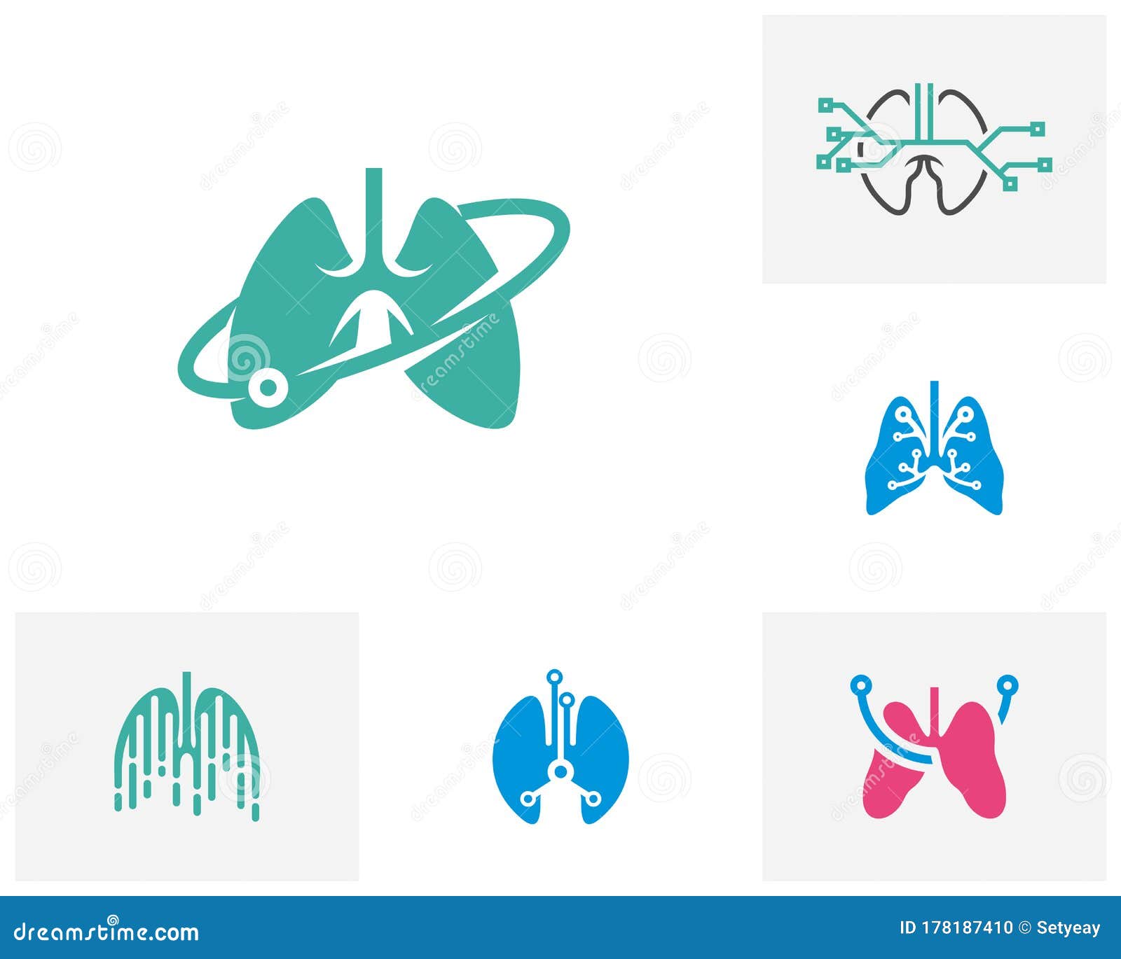 Set Of Tech With Lungs Logo Template Design Vector, Emblem, Design ...