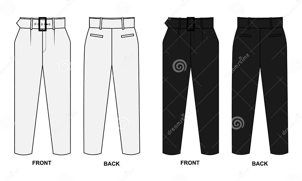 Set Technical Illustration of Straight Pants, Front and Back View ...