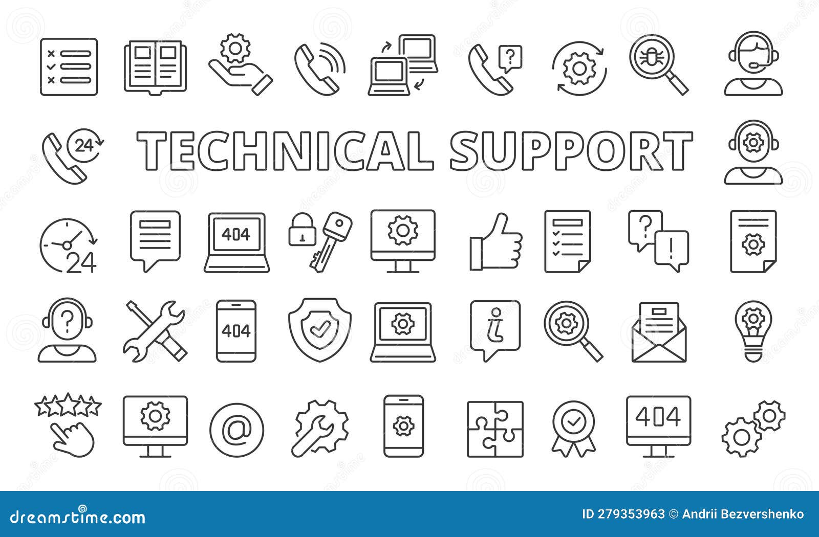 Set of Technical Support Icons in Line Design. Computer Support,Tech ...