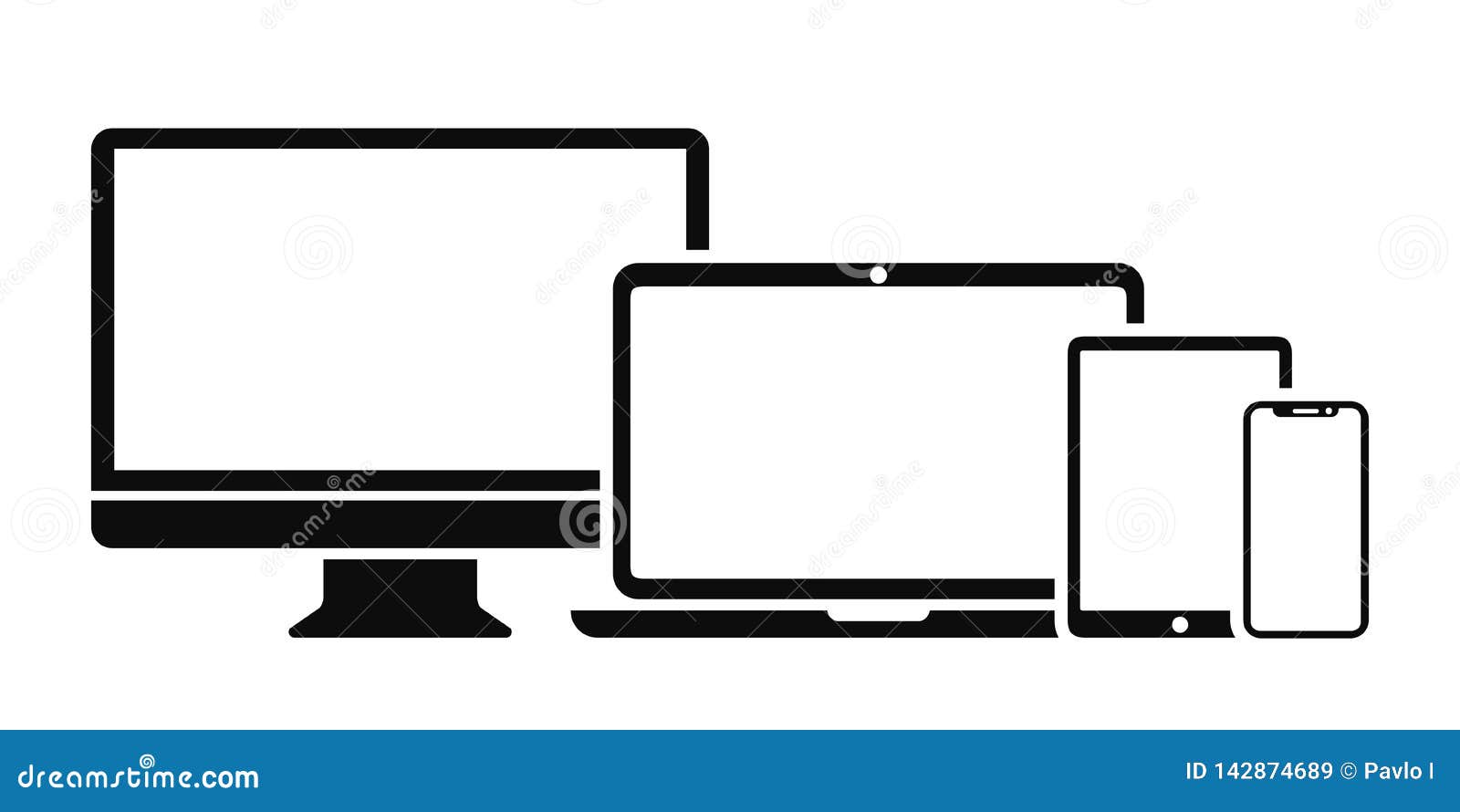 Set Technology Devices Icon: Computer, Laptop, Tablet and Smartphone ...