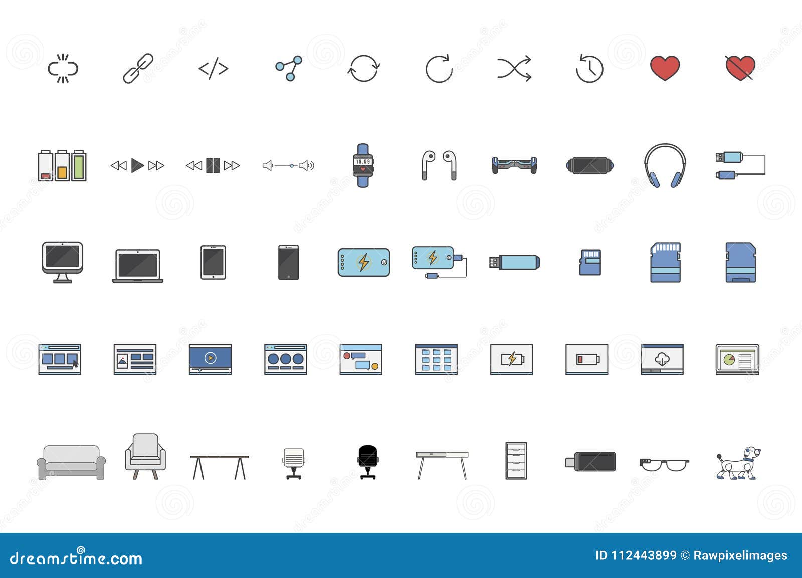 Device Icons - Computer, Phone, Laptop And Watch. Set Of Technics ...