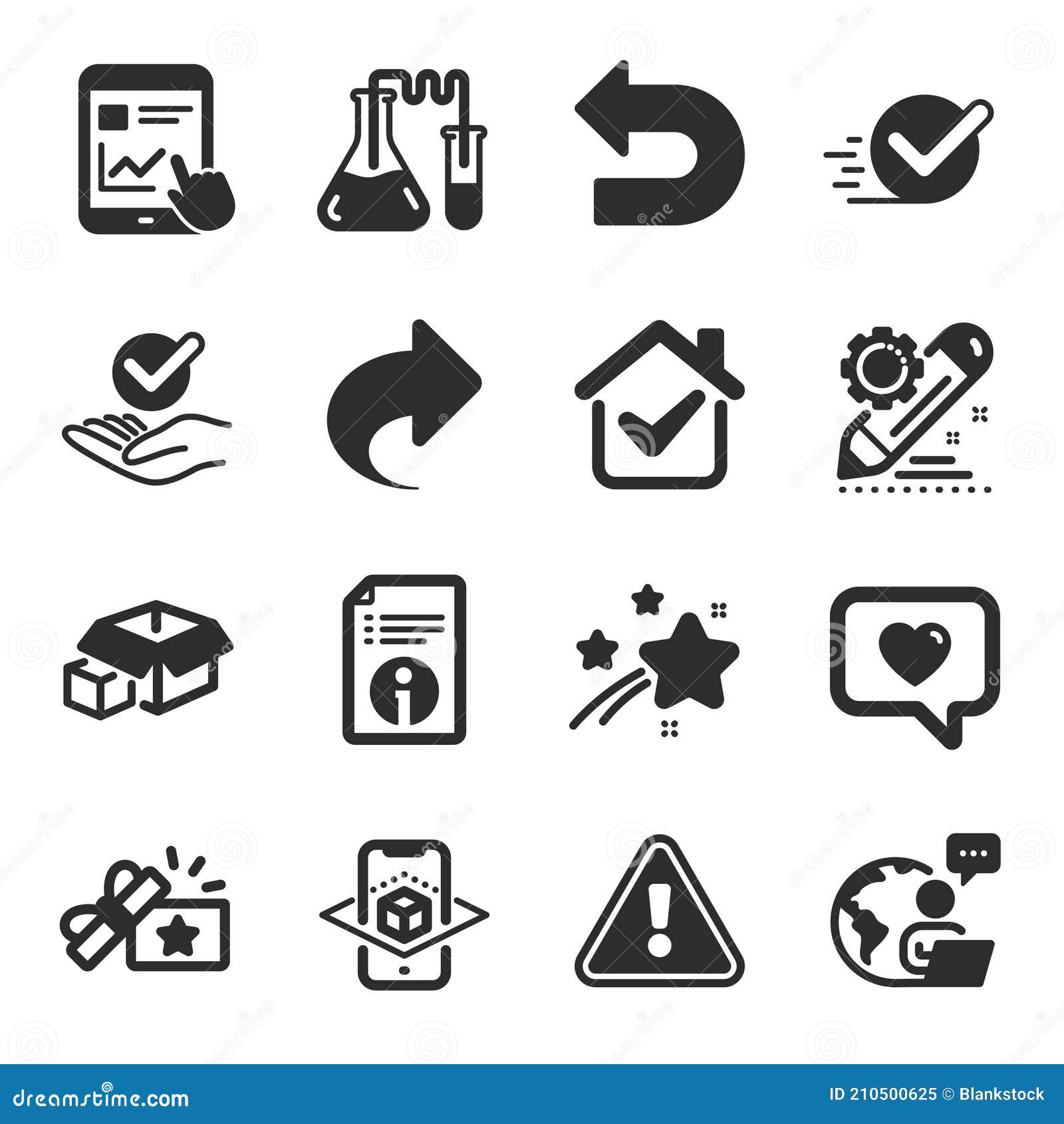 Set Of Technology Icons, Such As Chemistry Lab, Packing Boxes ...