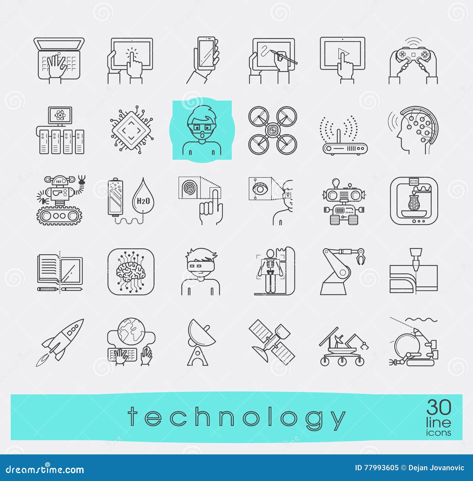 Set of Technology Line Icons. Stock Vector - Illustration of drawing ...