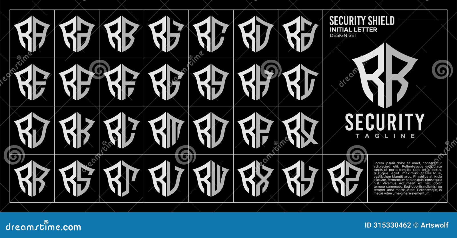 Set of Technology Shield Letter R RR Logo Design Stock Vector ...