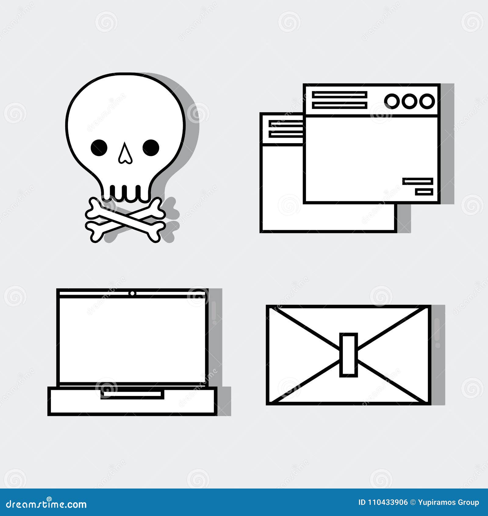 Set Technology Skull with Bones and Computer Elements Stock Vector ...