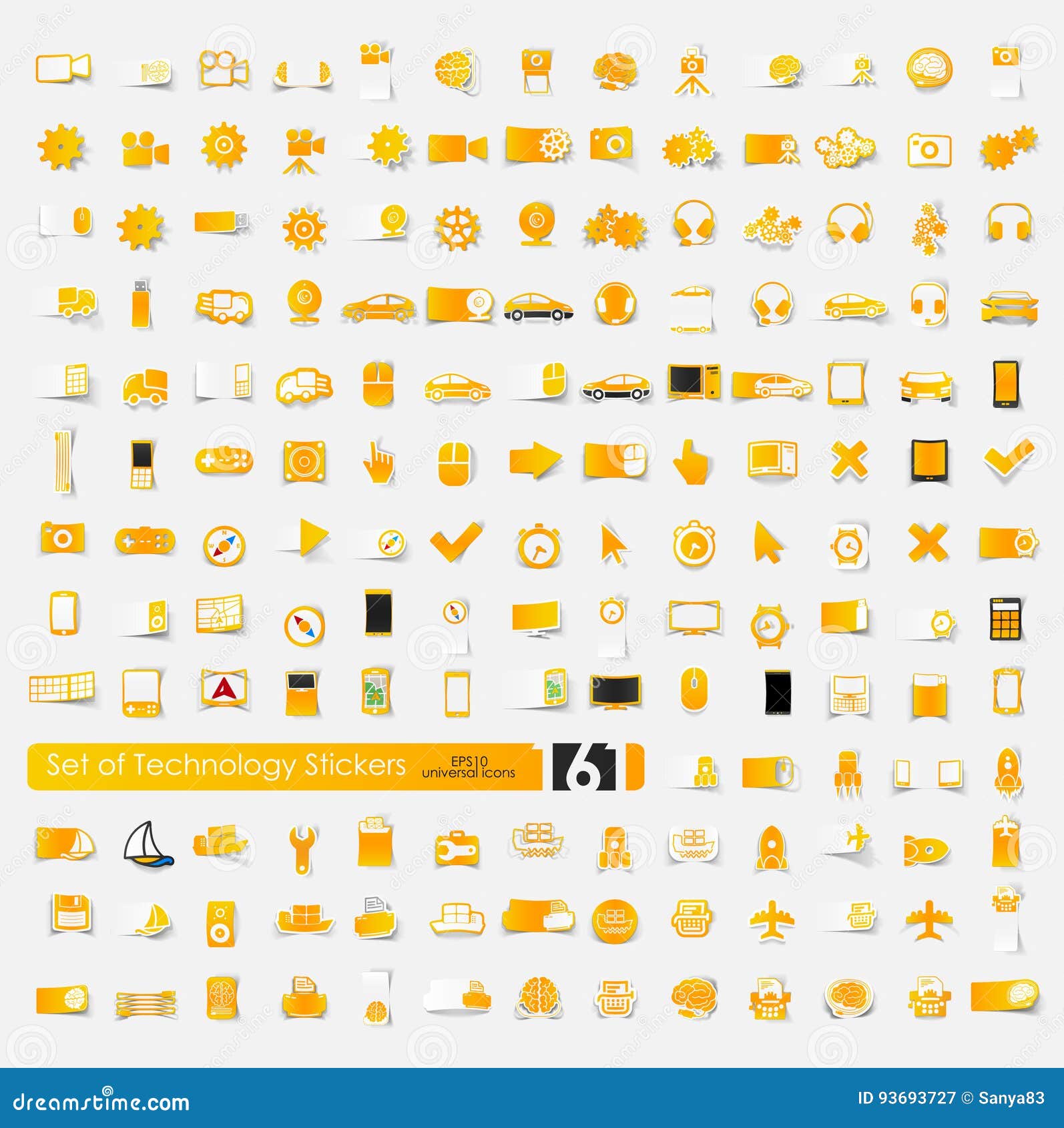 Set of technology stickers stock vector. Illustration of graphic - 93693727