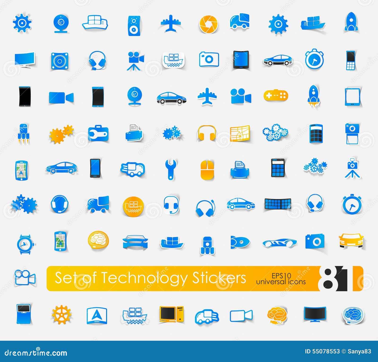 Set of technology stickers stock vector. Illustration of collection ...