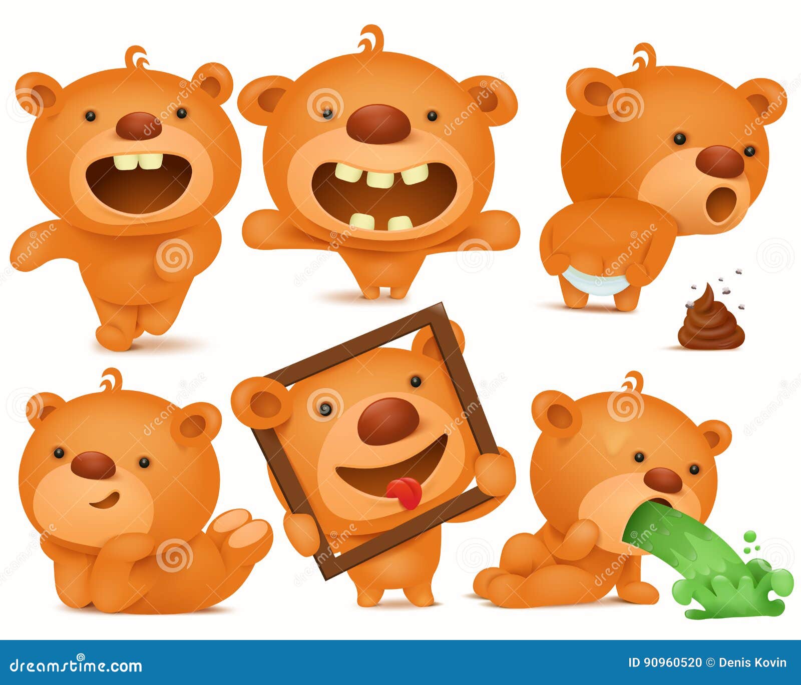 Set of Teddy Bear Cartoon Characters with Different Emotions. Stock ...