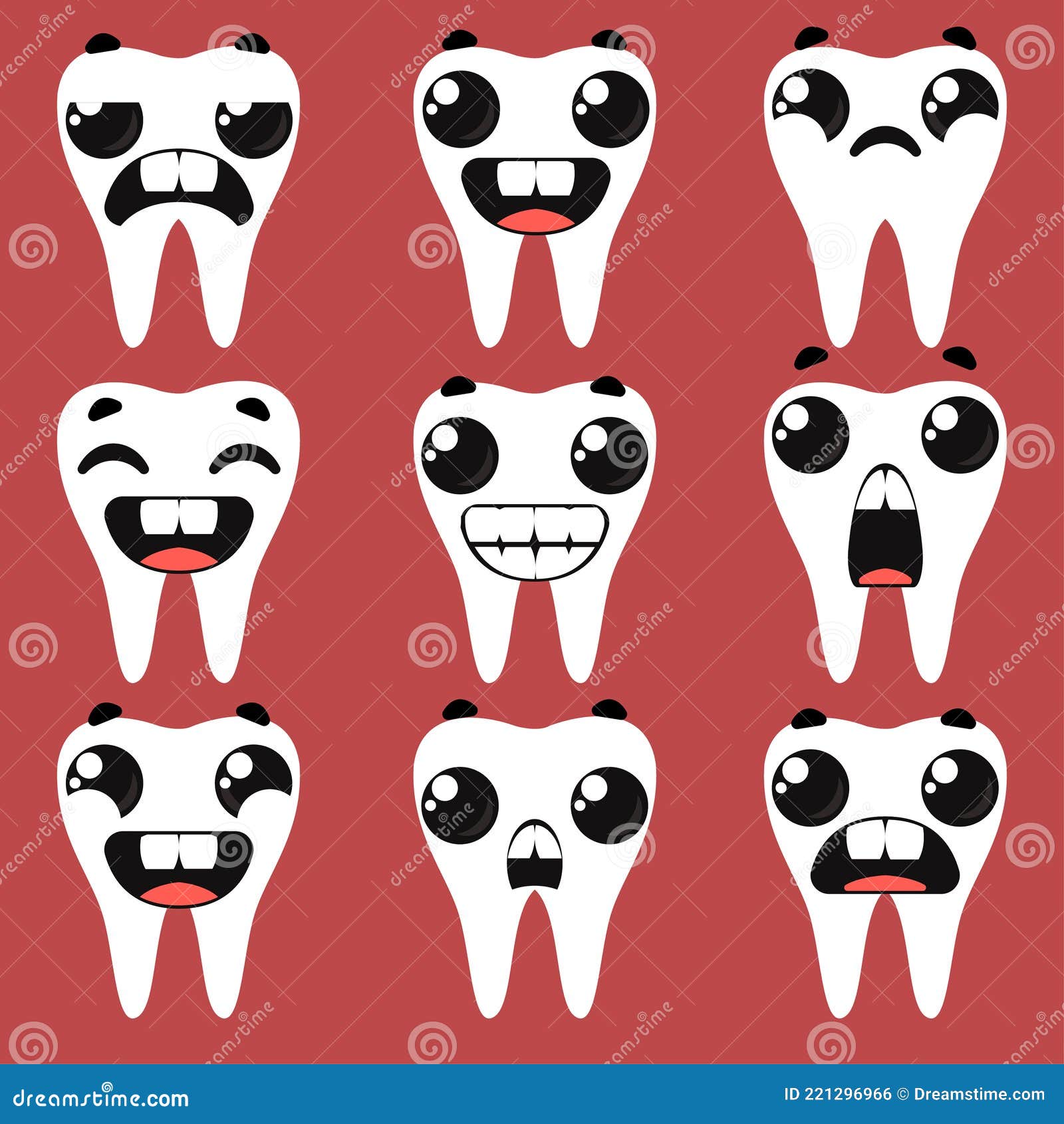 Set Teeth with Different Emotions. Vector Illustration in Cartoon ...
