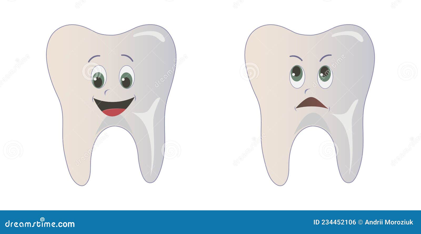 A Set of Teeth, a Funny and Sad Tooth. Illustration Isolated on White ...