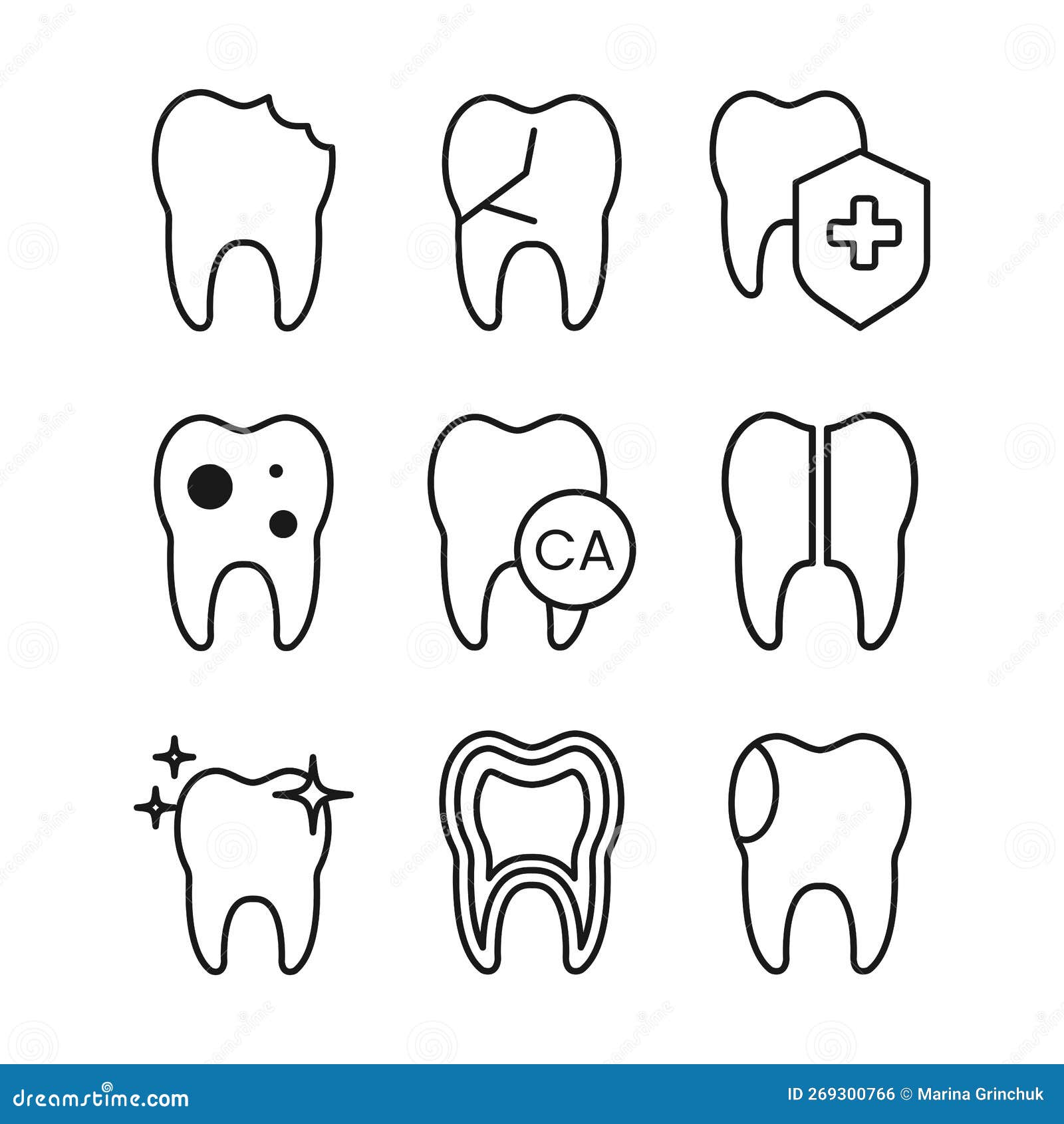 Set of Teeth Icon in Outline Style. Vector Illustration Isolated on a ...