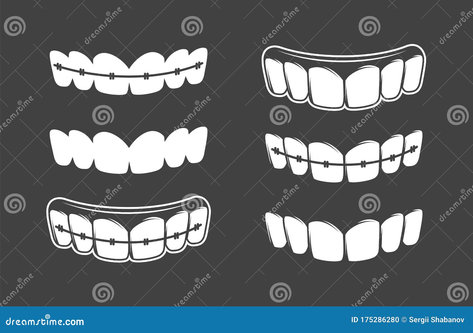 Set of Teeth Isolated on a Black Background Stock Vector - Illustration ...