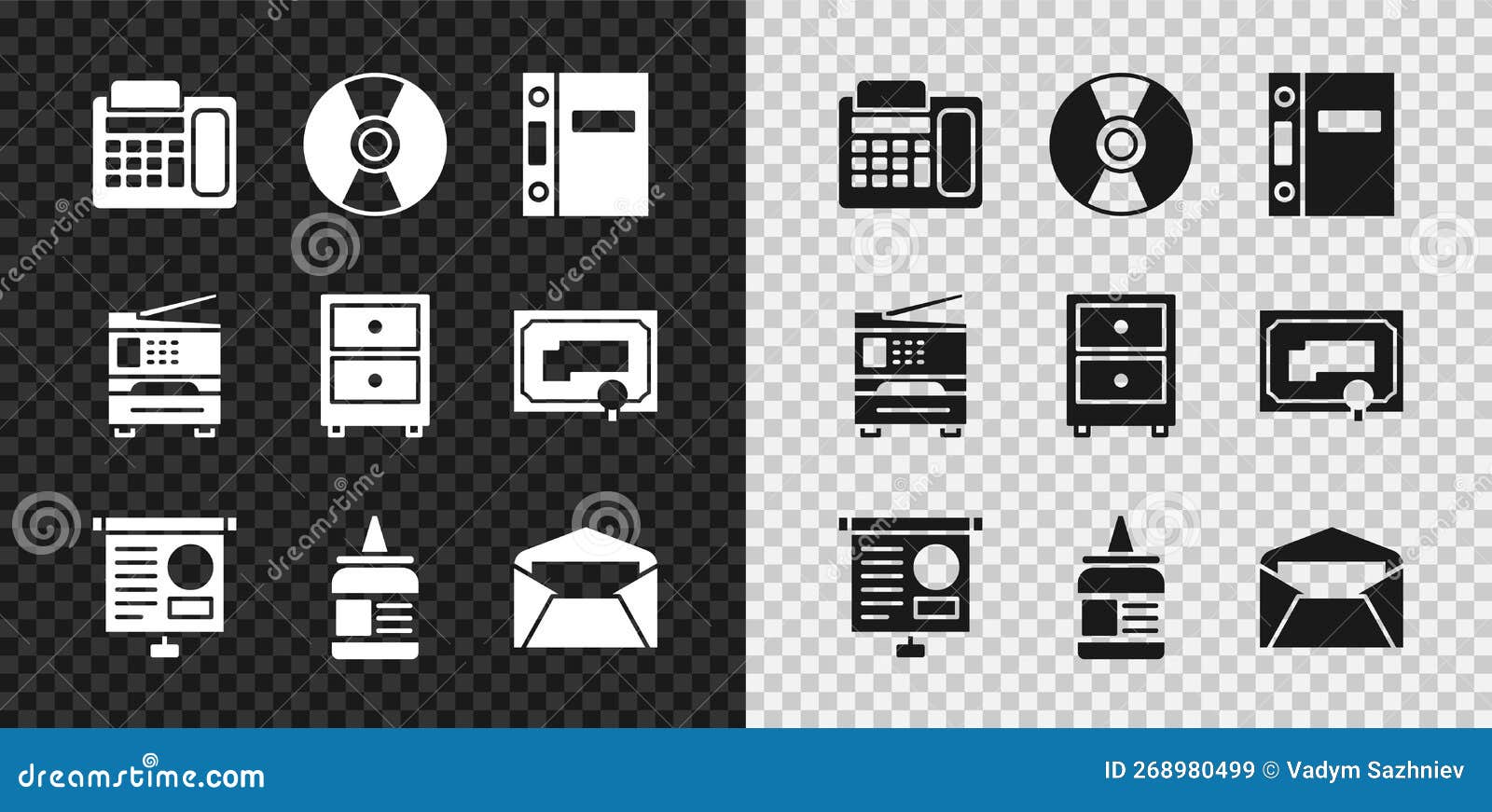 Set Telephone, CD Or DVD Disk, Office Folders, Chalkboard With Diagram ... Set Telephone, CD Or DVD Disk, Office Folders, Chalkboard With Diagram ...