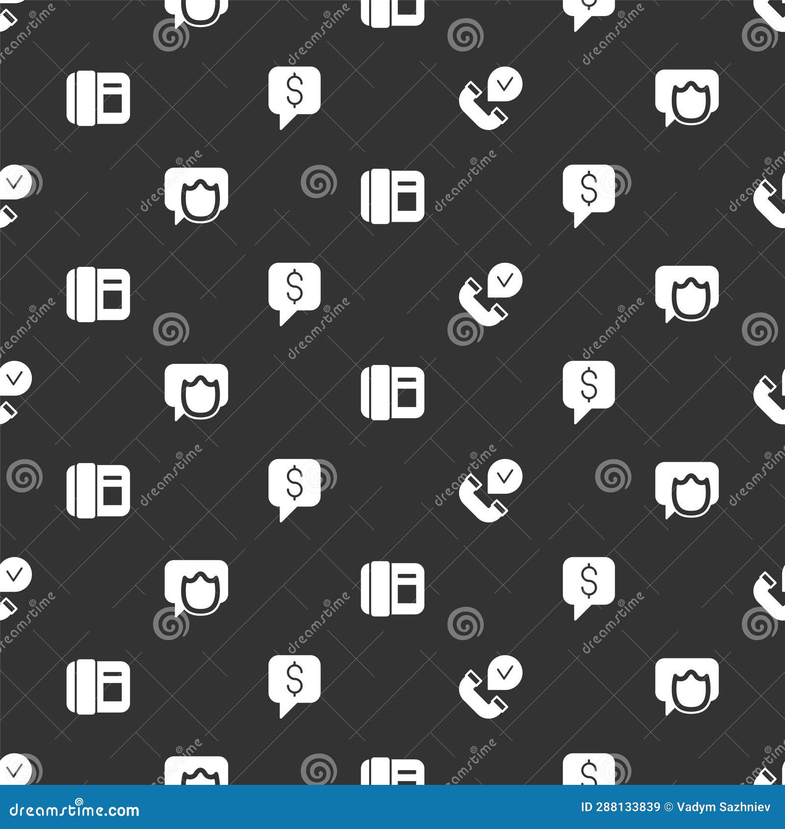 Set Telephone Handset, Speech Bubble Chat, and Paid Support on Seamless ...